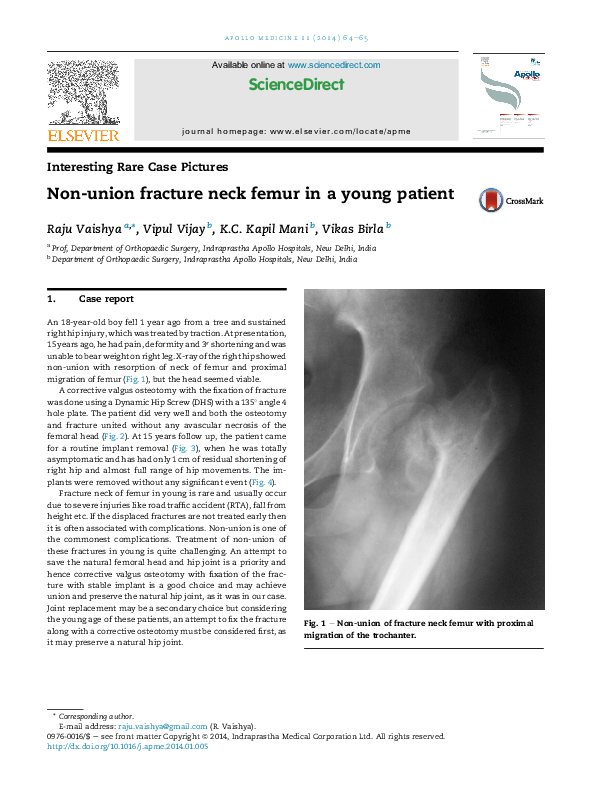 (PDF) Non-union fracture neck femur in a young patient | Kapil Mani K C ...