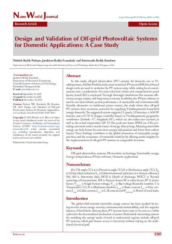 (PDF) Design and Validation of Off-grid Photovoltaic Systems for Domestic Applications: A Case Study