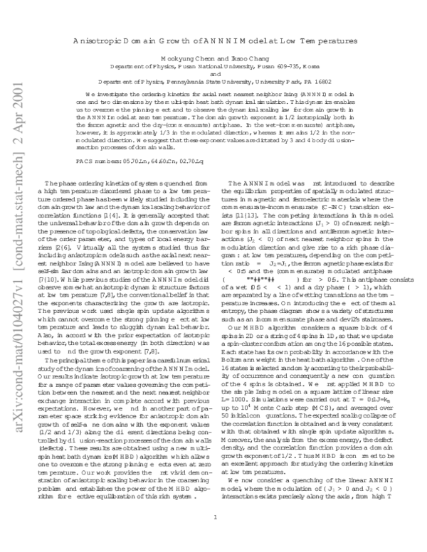 (PDF) Anisotropic Domain Growth of ANNNI Model at Low Temperatures