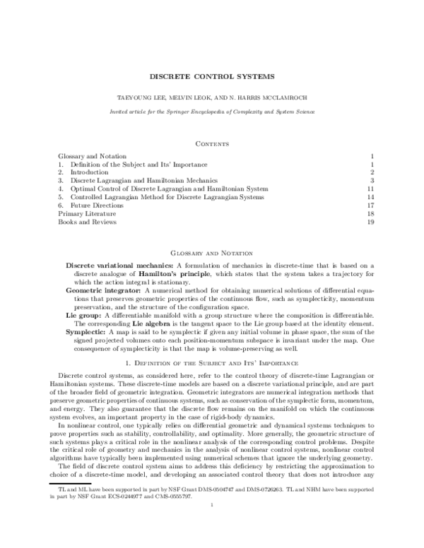 (PDF) Discrete Control Systems