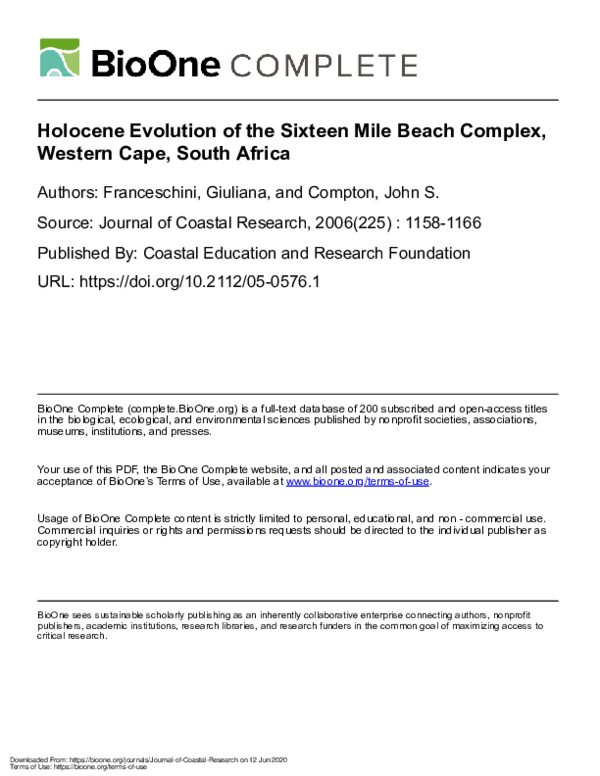 (PDF) Holocene Evolution of the Sixteen Mile Beach Complex, Western Cape, South Africa ...