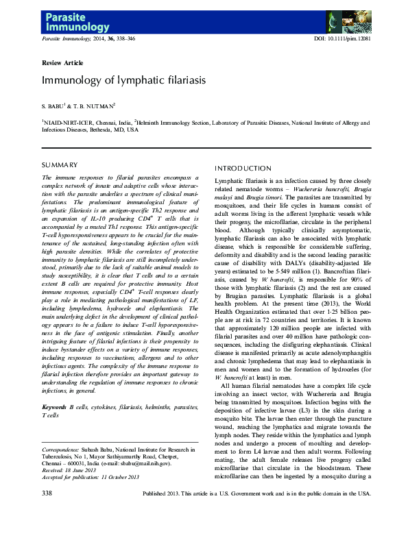 (PDF) Immunology of lymphatic filariasis
