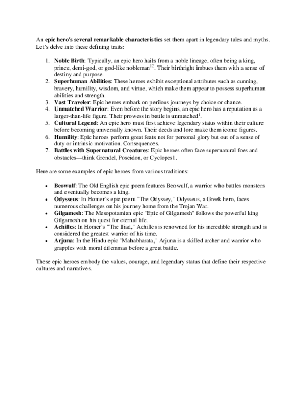 (PDF) Characteristics of an epic hero's