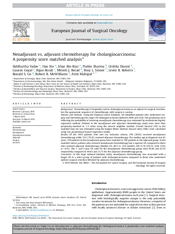(PDF) Neoadjuvant vs. adjuvant chemotherapy for cholangiocarcinoma: A ...