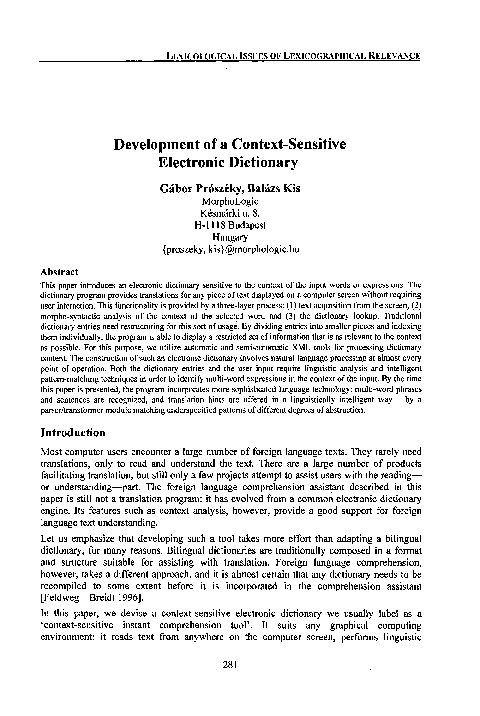 (PDF) Development of a Context-Sensitive Electronic Dictionary