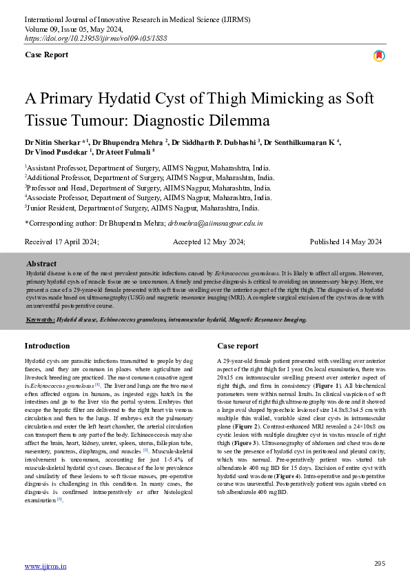 (PDF) A Primary Hydatid Cyst of Thigh Mimicking as Soft Tissue Tumour ...