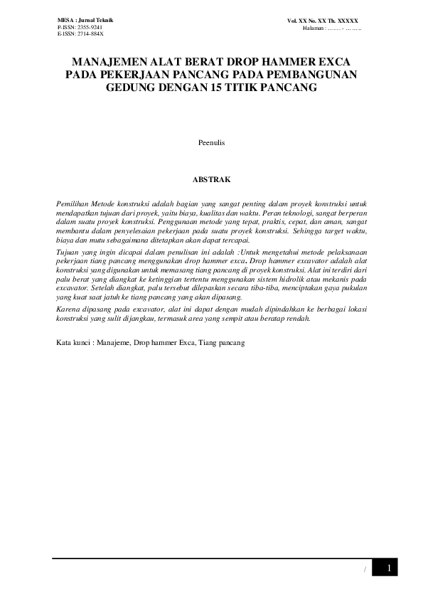 (PDF) MANAJEMEN ALAT BERAT DROP HAMMER EXCA PADA PEKERJAAN PANCANG PADA ...
