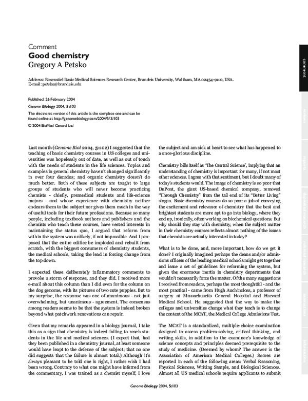 (PDF) Good chemistry