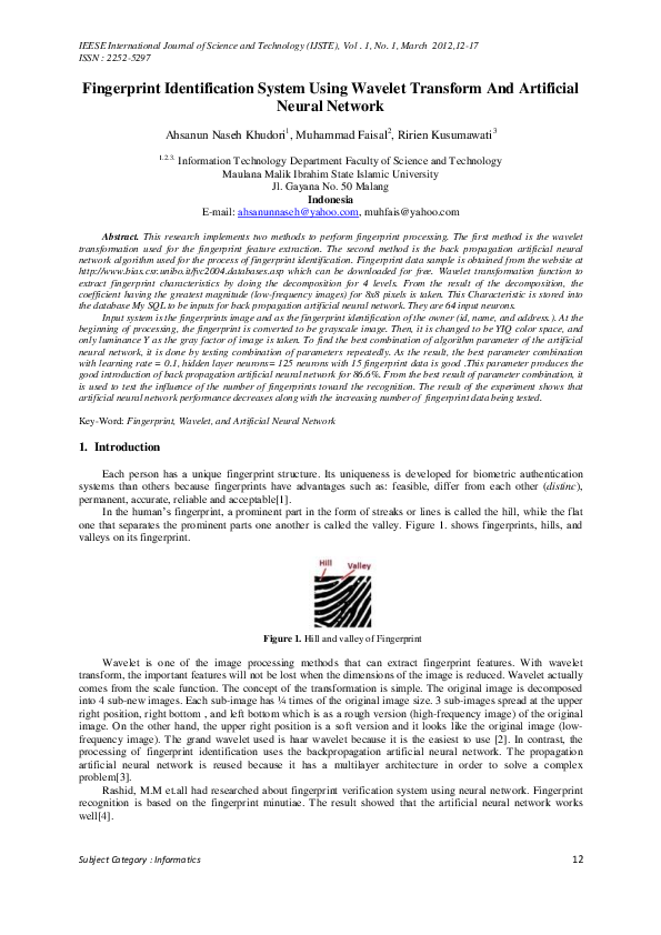 (PDF) Wavelet and ANN for Fingerprint Identification