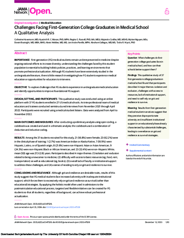 (PDF) Challenges Facing First-Generation College Graduates in Medical ...