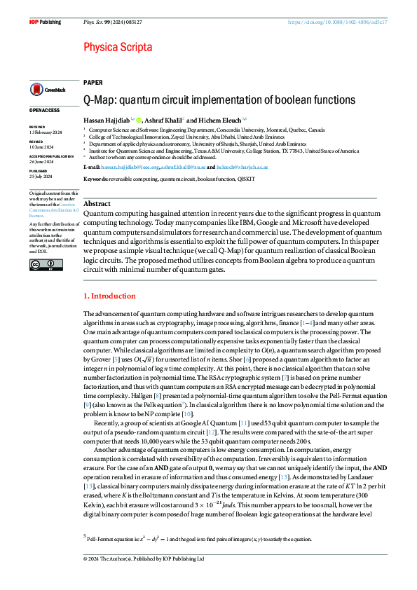 (PDF) Q-Map: quantum circuit implementation of boolean functions (PDF) Q-Map: quantum circuit implementation of boolean functions