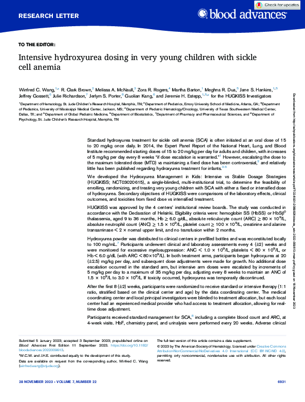 (PDF) Intensive hydroxyurea dosing in very young children with sickle ...