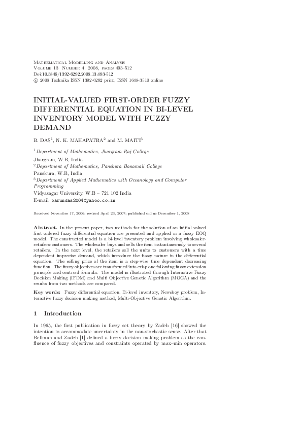 (PDF) Initial-Valued First-Order Fuzzy Differential Equation in Bi-Level Inventory Model with ...