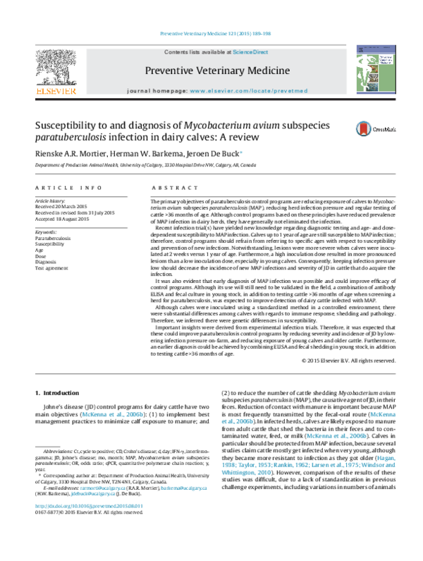 (PDF) Susceptibility to and diagnosis of Mycobacterium avium subspecies ...