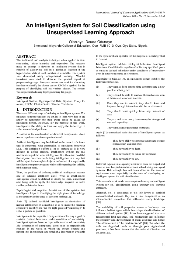 (PDF) An Intelligent System for Soil Classification using Unsupervised ...