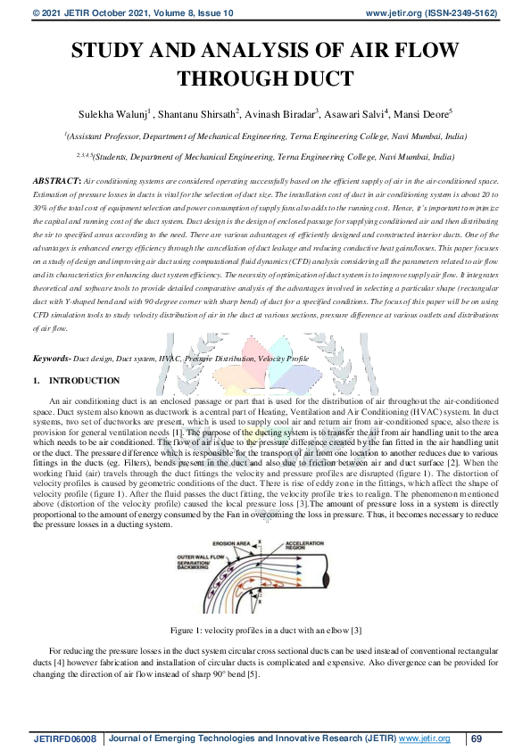 (PDF) Study and Analysis of Air Flow Through Duct