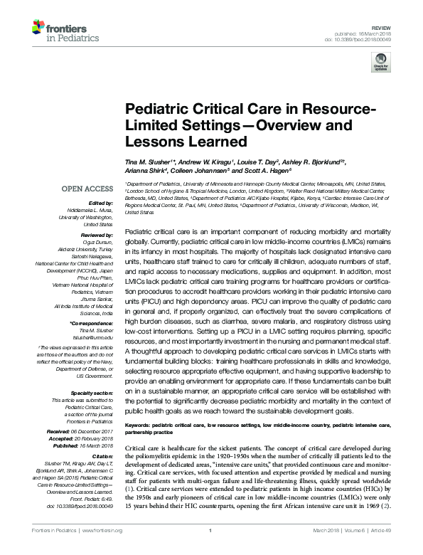 (PDF) Pediatric Critical Care in Resource-Limited Settings—Overview and ...