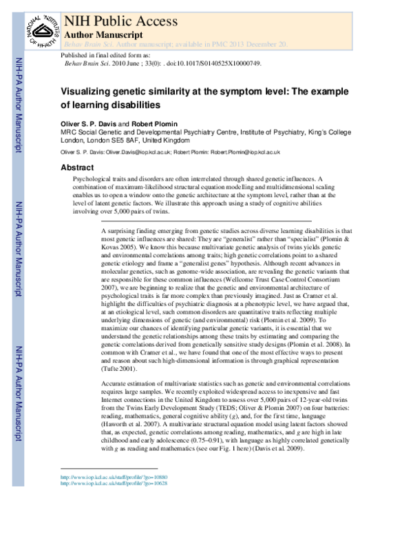 (PDF) Visualizing genetic similarity at the symptom level: The example ...