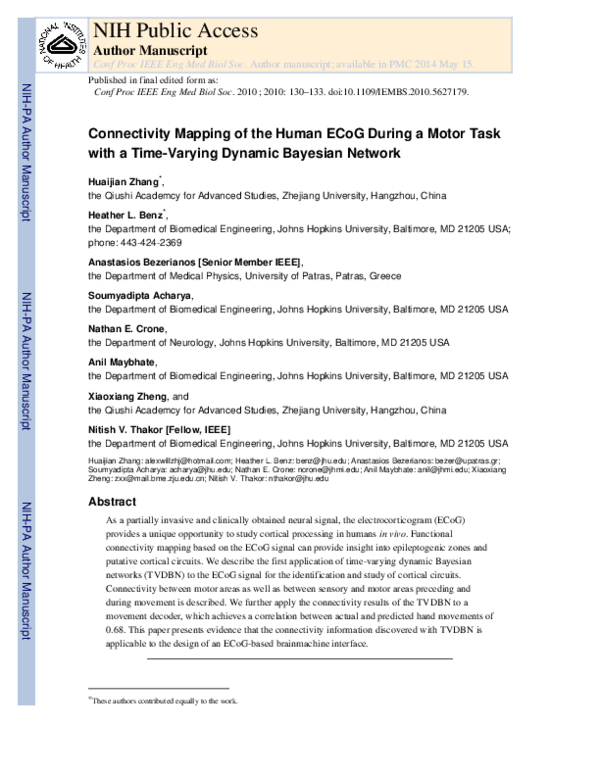 (PDF) ECoG Connectivity Mapping using Time-Varying Bayesian Networks
