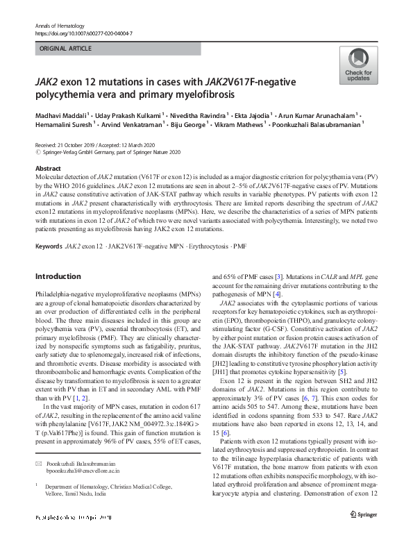 (PDF) JAK2 exon 12 mutations in cases with JAK2V617F-negative ...