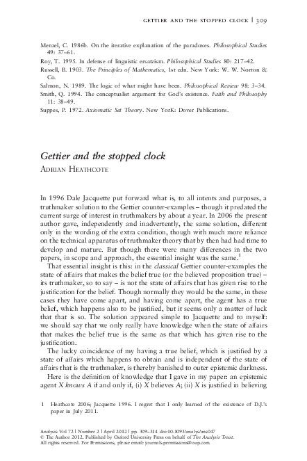 (PDF) Gettier and the stopped clock