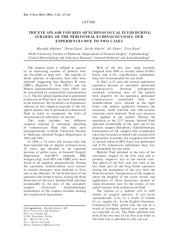 (PDF) The Eye Splash Injuries of Echinococcal Fluid During Surgery of ...