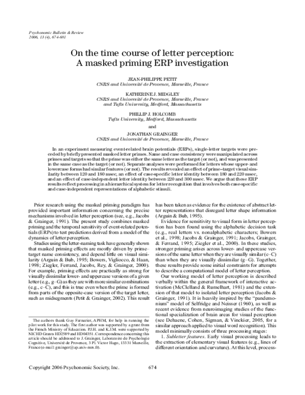 (PDF) On the time course of letter perception: A masked priming ERP ...