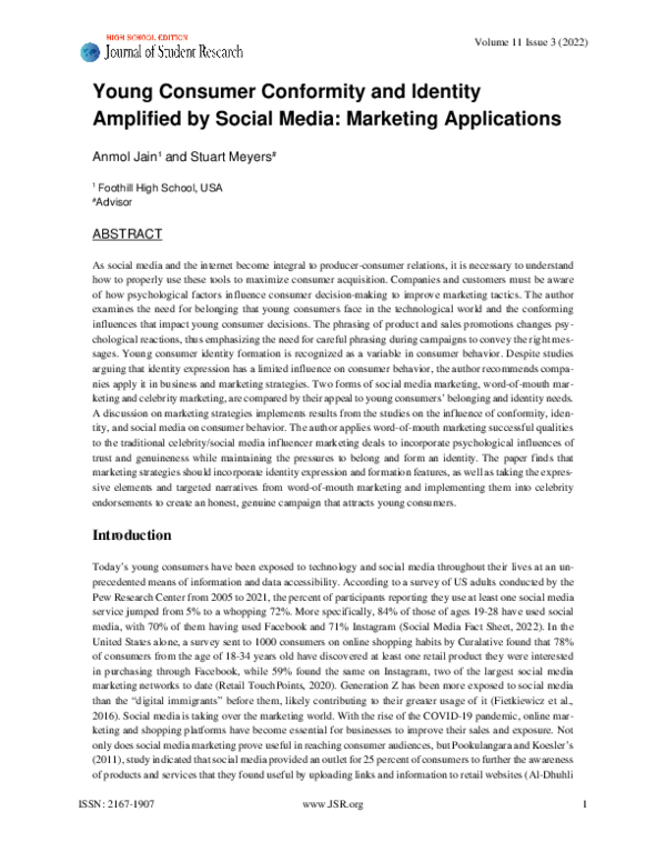 (PDF) Young Consumer Conformity and Identity Amplified by Social Media ...