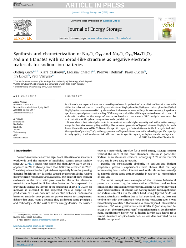 (PDF) Synthesis and characterization of Na2Ti6O13 and Na2Ti6O13 ...