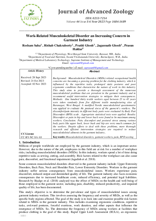 (PDF) Work-Related Musculoskeletal Disorder an Increasing Concern in ...