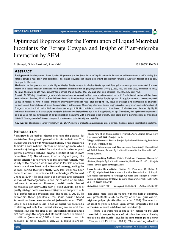 (PDF) Optimized Bioprocess for the Formulation of Liquid Microbial ...