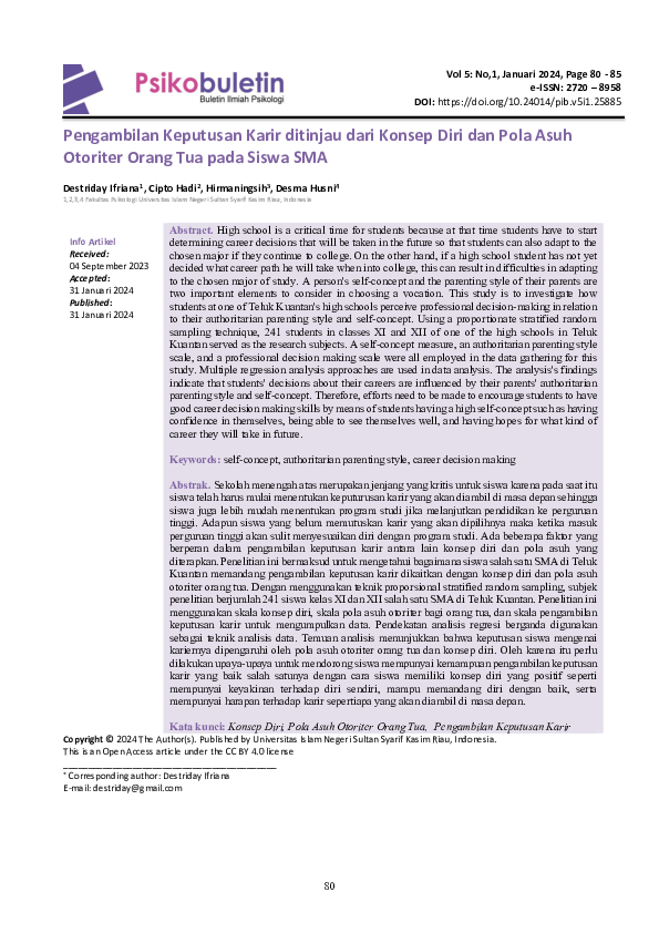 (PDF) Pengambilan Keputusan Karir ditinjau dari Konsep Diri dan Pola Asuh Otoriter Orang Tua ...