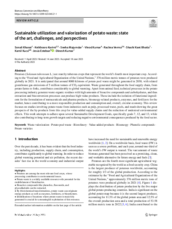 (PDF) Sustainable utilization and valorization of potato waste: state ...