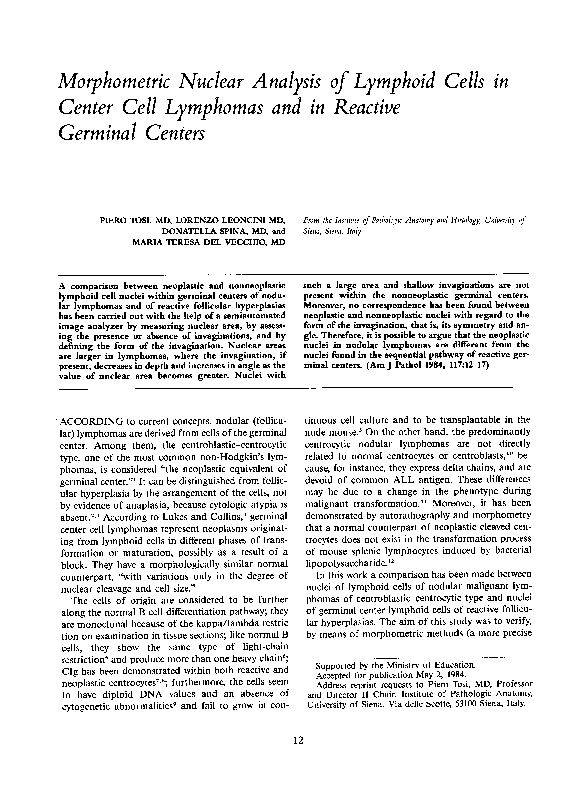 (PDF) Morphometric nuclear analysis of lymphoid cells in center cell ...