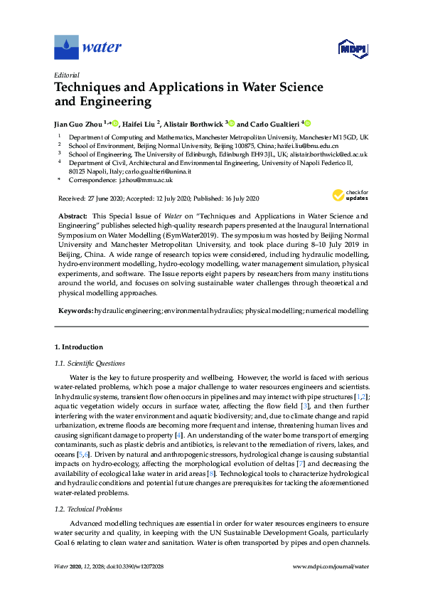 (PDF) Techniques and Applications in Water Science and Engineering