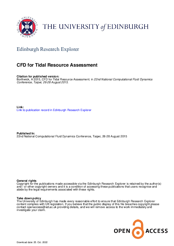 (PDF) CFD for Tidal Resource Assessment