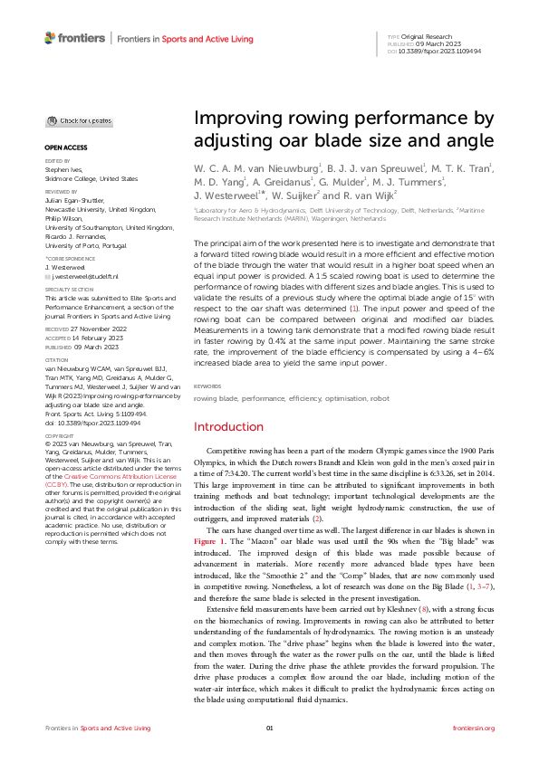 (PDF) Improving rowing performance by adjusting oar blade size and angle