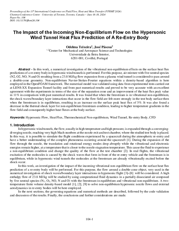 (PDF) The Impact of the Incoming Non-Equilibrium Flow on the Hypersonic ...