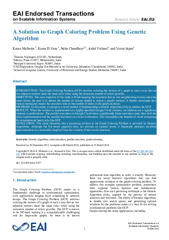 (PDF) A Solution to Graph Coloring Problem Using Genetic Algorithm