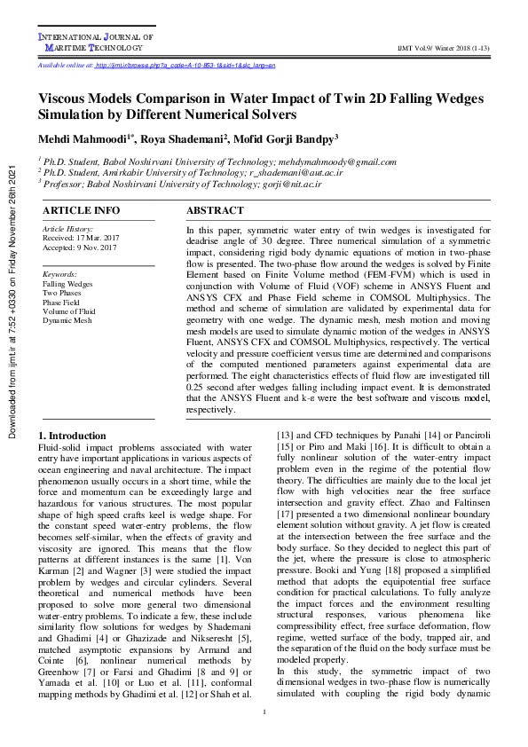 (PDF) Viscous Models Comparison in Water Impact of Twin 2D Falling Wedges Simulation by ...