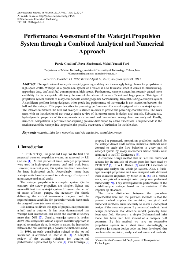 (PDF) Performance Assessment of the Waterjet Propulsion System through a Combined Analytical and ...