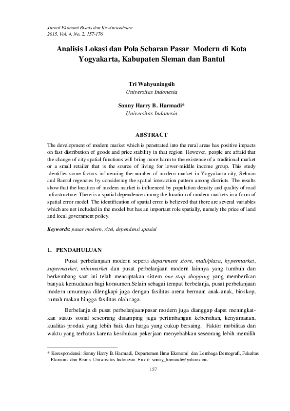 (PDF) Analisis Lokasi dan Pola Sebaran Pasar Modern di Kota Yogyakarta ...