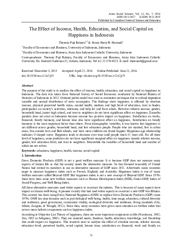 (PDF) The Effect of Income, Health, Education, and Social Capital on ...