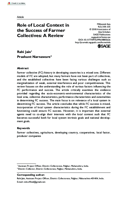 (PDF) Role of Local Context in the Success of Farmer Collectives: A Review