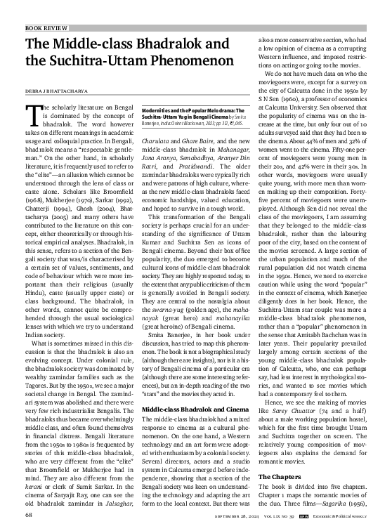 (PDF) The Middle Class Bhadralok and the Suchitra Uttam Phenomenon