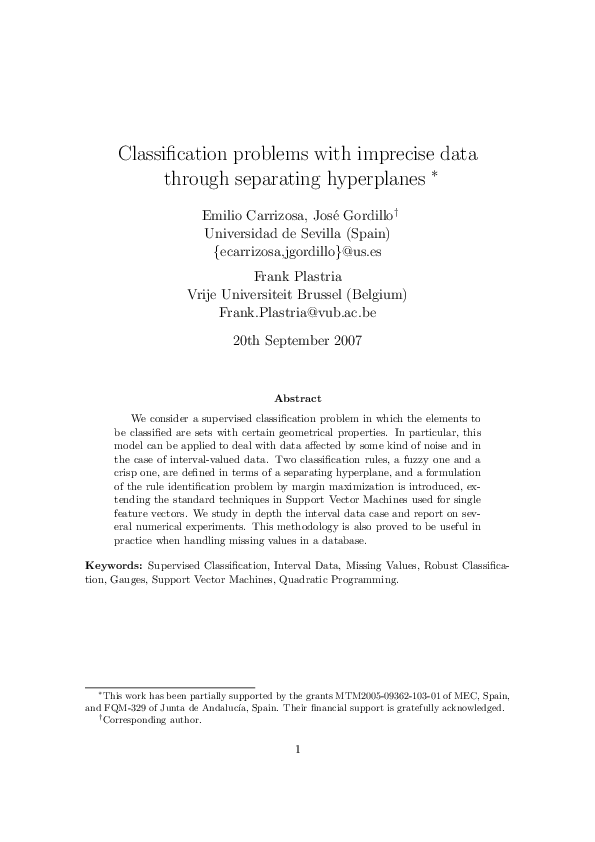 (PDF) Classification problems with imprecise data through separating hyperplanes