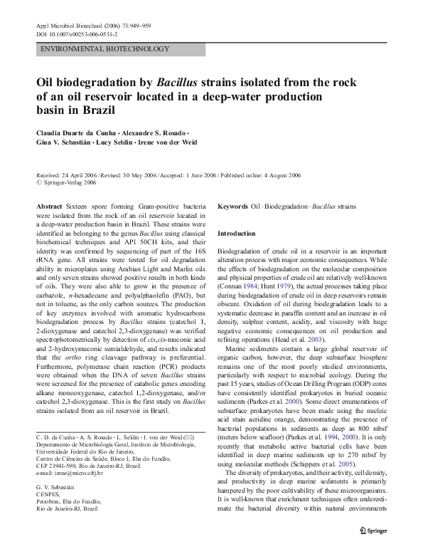 (PDF) Oil biodegradation by Bacillus strains isolated from the rock of ...