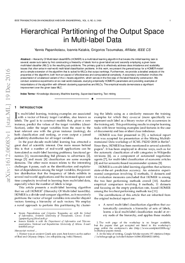 (PDF) Hierarchical partitioning of the output space in multi-label data | Yannis Papanikolaou ...