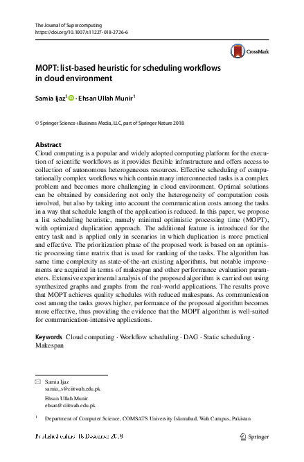(PDF) MOPT: list-based heuristic for scheduling workflows in cloud environment