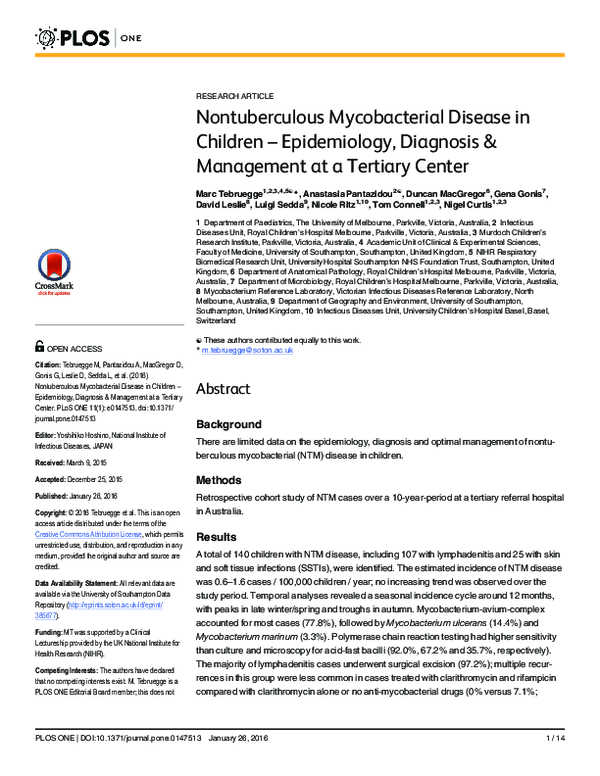 (PDF) Nontuberculous Mycobacterial Disease in Children – Epidemiology ...